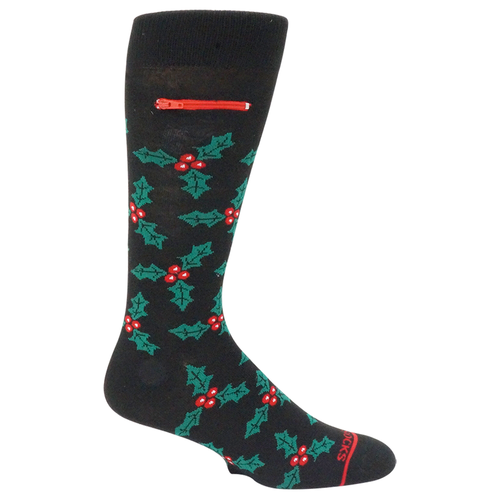 Pocket Socks®, Mistletoe on Black – pocketsocks.com