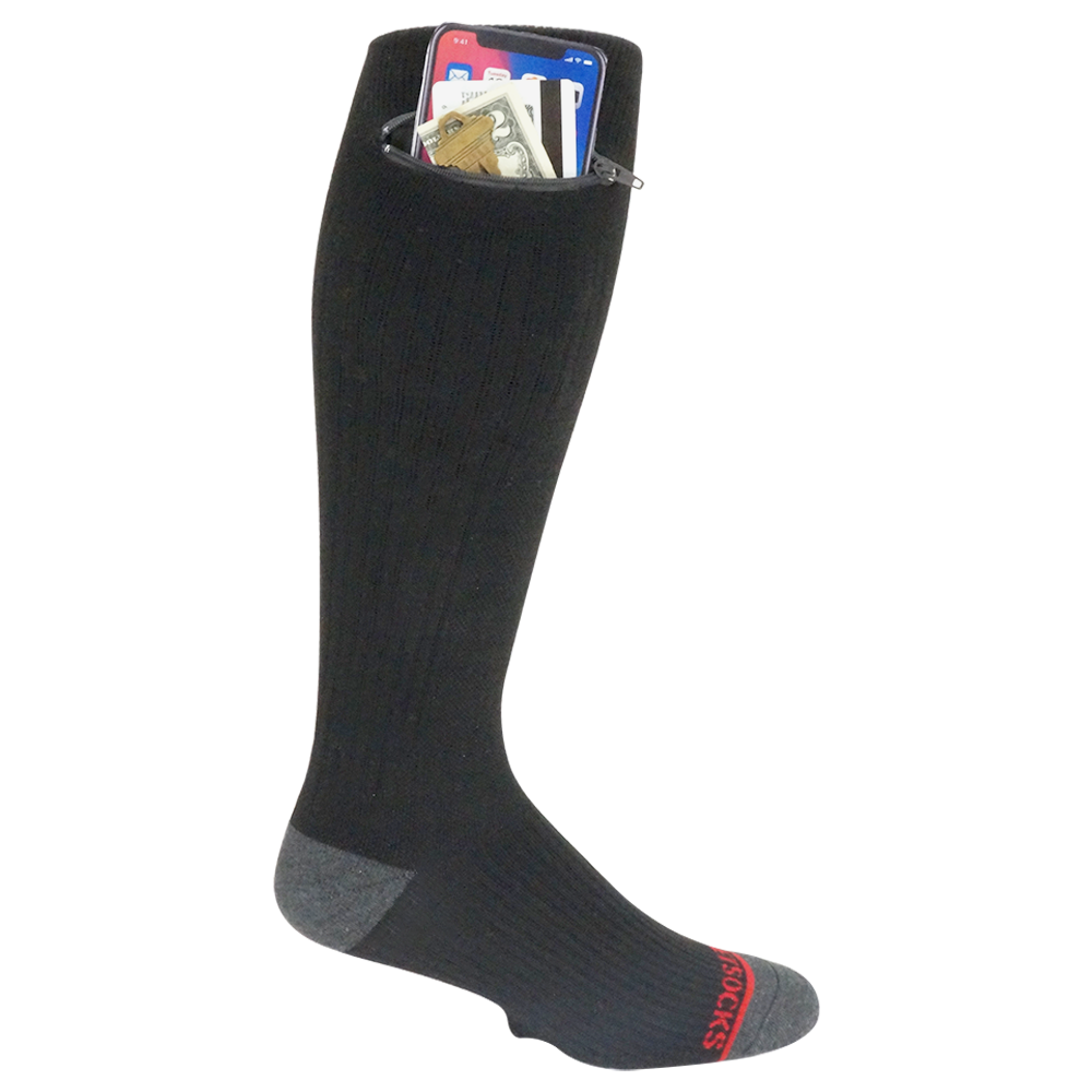 Compression Pocket Socks®, Over the Calf, Black with Grey, Large ...