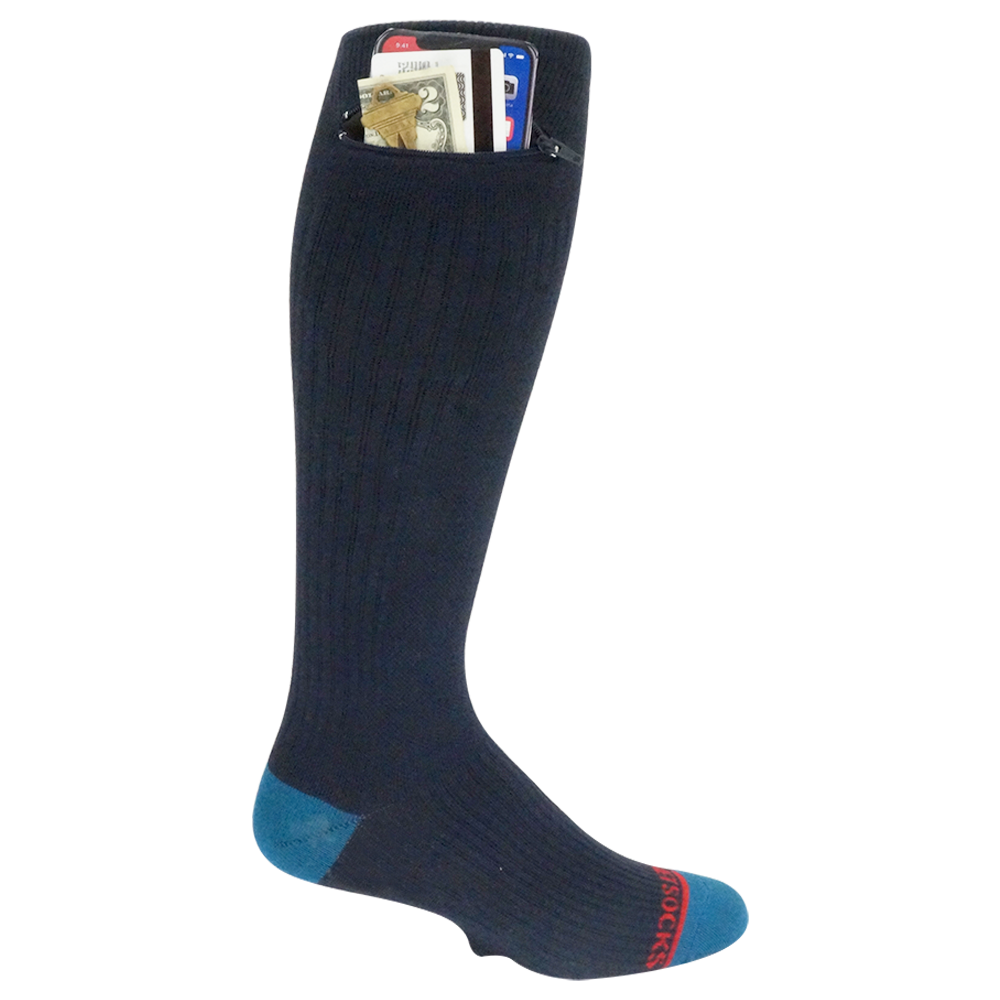Compression Pocket Socks®, Over the Calf, Navy, Large – pocketsocks.com