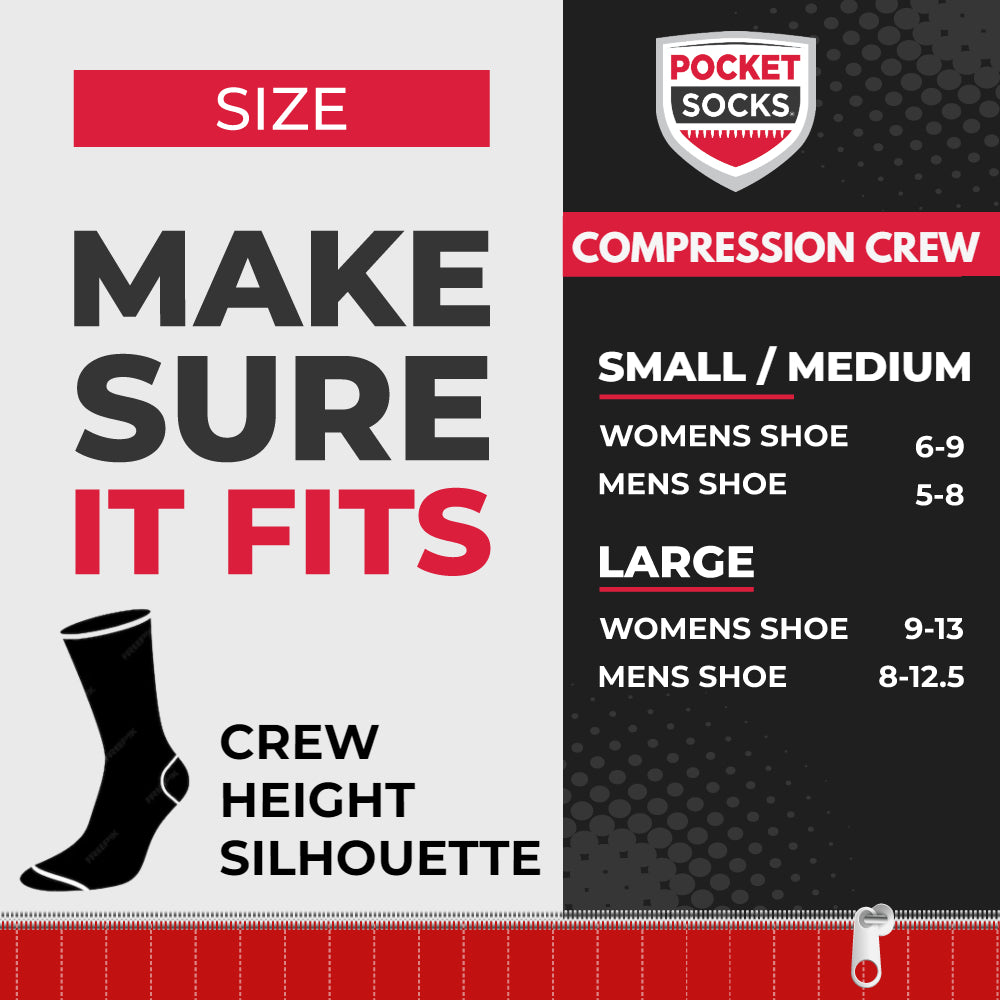 Compression Pocket Socks®, Crew, Black Grey Stripe, Large – pocketsocks.com